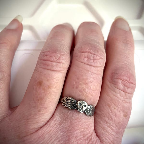 Mini Taphophile Ring in Sterling Silver Memento Mori Skull - Etsy