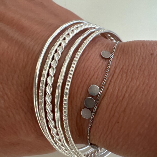 Solid Silver Bangle Stacking Bangles Set of 5 Bangle Half Round Bangle ...