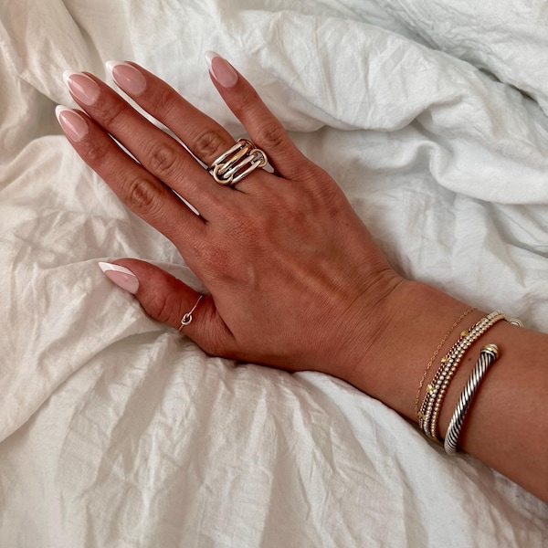 14KGF Heavy Fit Triple Silver and Yellow Gold Filled Ring, Maximum ...