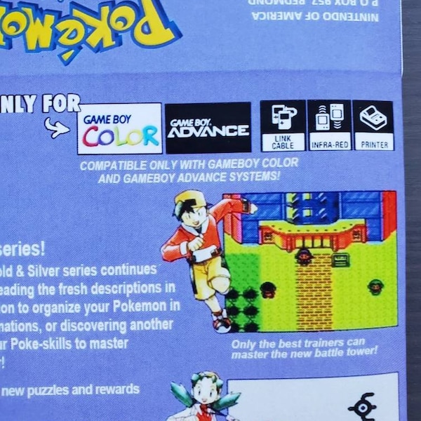 Pokémon Crystal Gameboy Color Box Manual & Tray - NO GAME Included ...