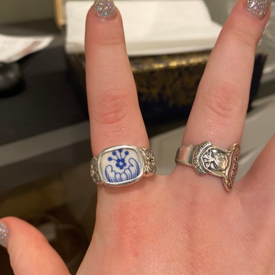 Size 9 Broken China Jewelry Old Country Roses Backstamp Sterling Ring ...