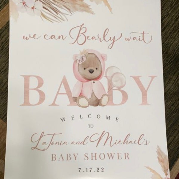 EDITABLE Boho Pink Teddy Bear Baby Shower Welcome Sign Girl Boho Baby ...