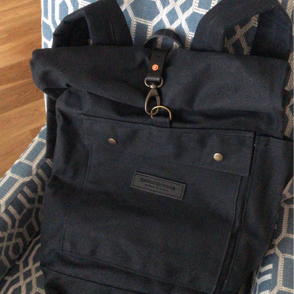 Black Waxed Canvas Rucksack / Waterproof Backpack With Roll up Top and ...
