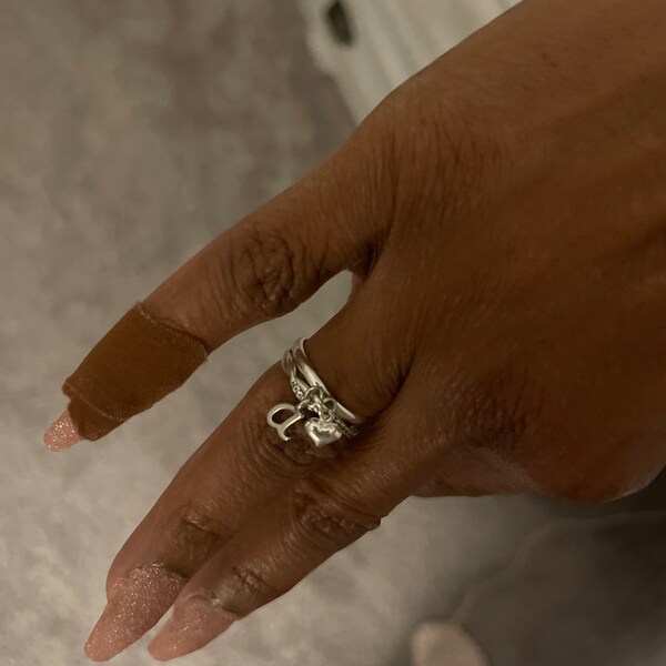 Initial Charm Ring. Sterling Silver Initial Ring. Dangle Ring. Personalized Jewelry. Initial ...