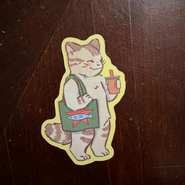 Coffee Cat Sticker | Cute Cat Sticker | Tote Bag Cat Sticker ...