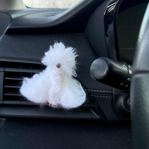 Handmade Wool Silkie Chicken Car Air Vent Clip: Farm Animal Car Decor ...