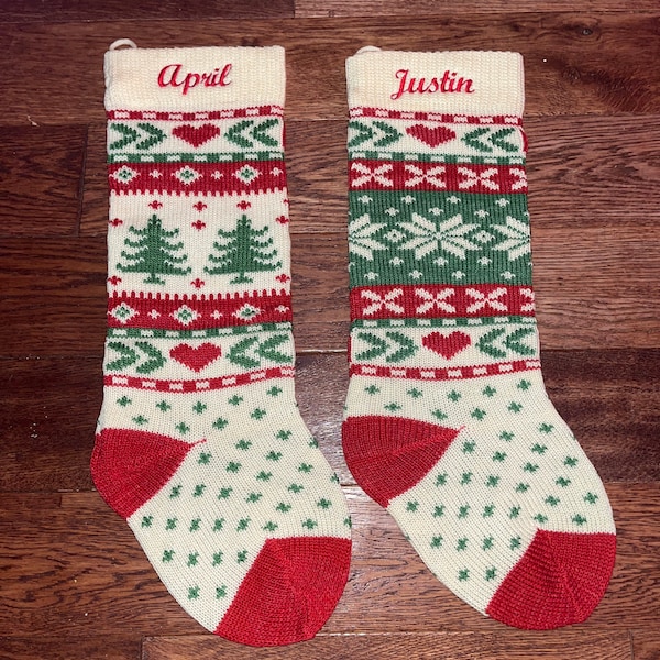 Personalized Knit Stocking, Embroidered Knit Stockings, Red Knit ...