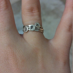 Sweet Initial Ring, Custom Stack Ring, Personalized Ring, Moms Ring, Sterling Silver, Brass ...