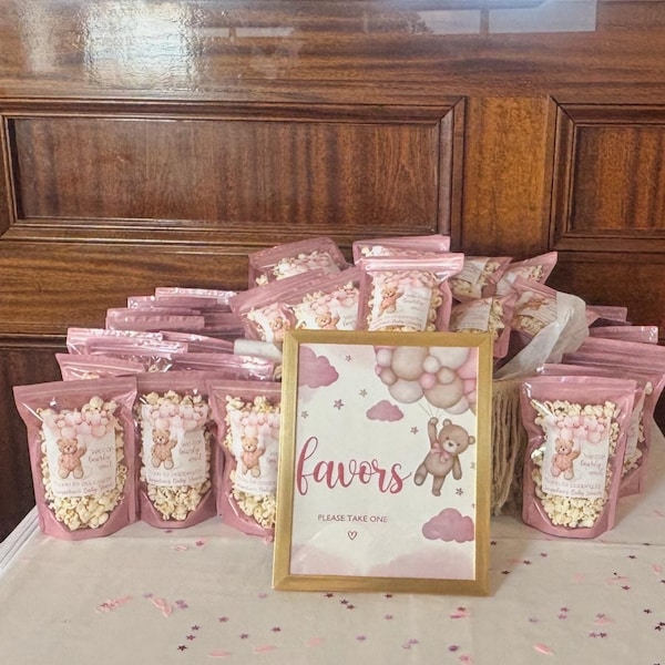 Teddy Bear Baby Shower Snacks, Popcorn Bags for A Shower, We Can Bearly ...