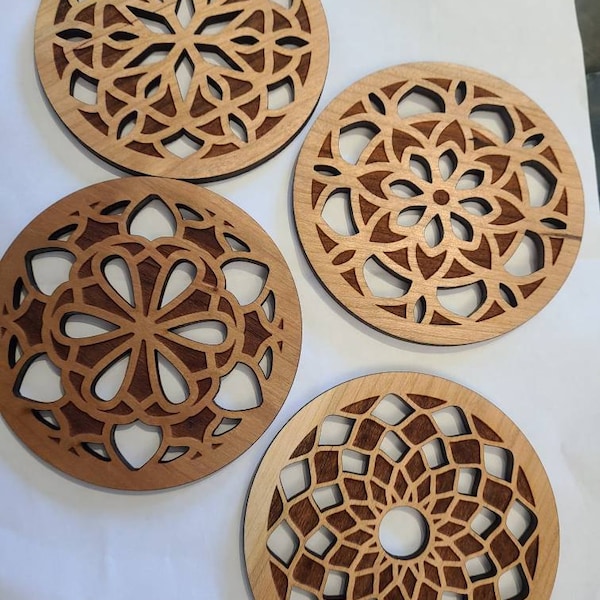 Geometric Wood Coasters Set of 4, 6, or 9 - Laser Cut - Etsy
