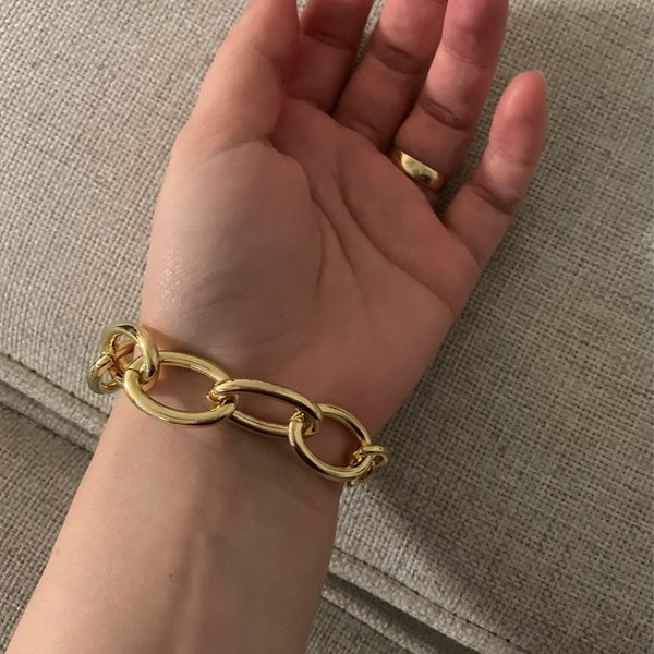 Big Chunky Gold Chain Bracelet, Stack Bracelet, Gold Link Bracelet ...