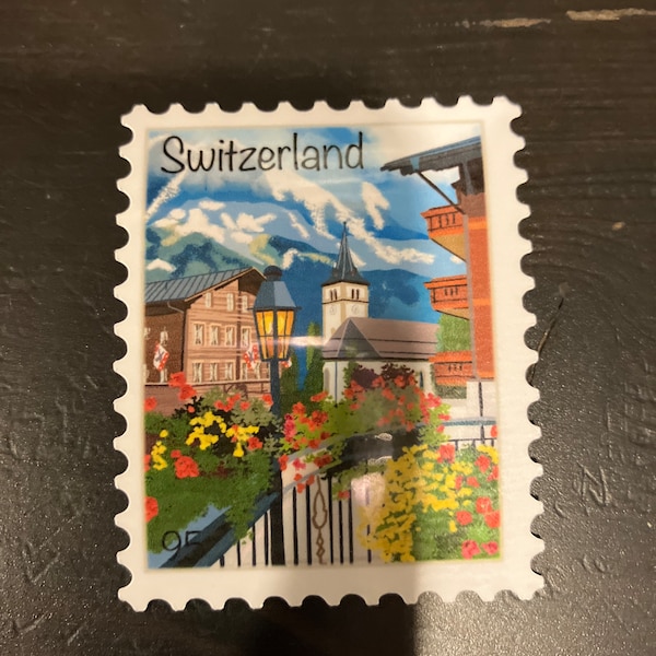 Switzerland Travel Stamp Sticker | Zurich, Lucerne’s Wooden Chapel ...