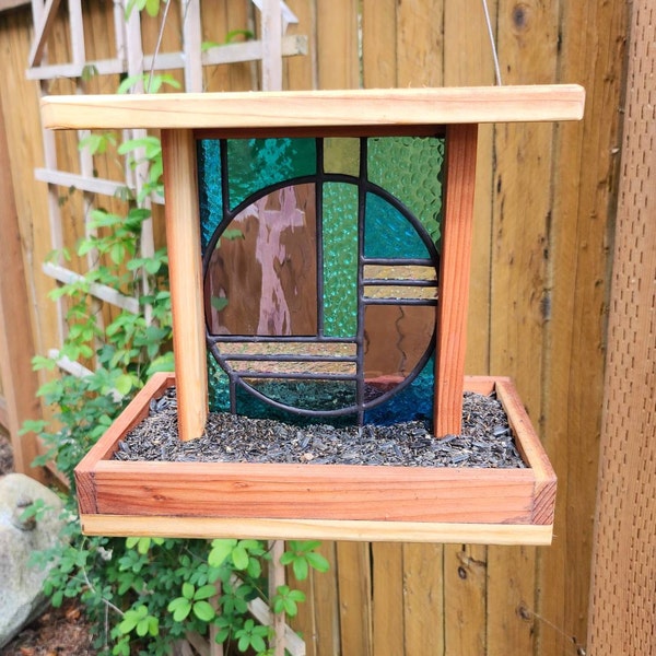 Stained Glass Bird Feeders Yard Art Bird Watching Backyard Decor Garden Accessories Glass