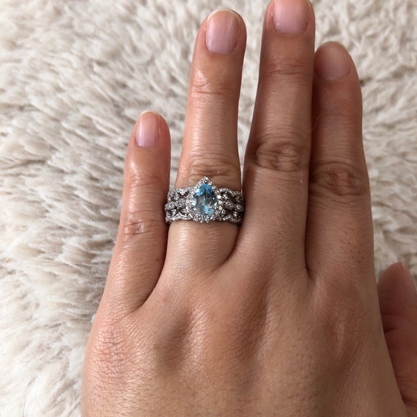 6x8mm Halo Pear Prong Ring Settings,art Deco Stackable Solid 925 ...