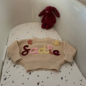 Custom Name Sweater, Personalised, Hand-embroidered Jumper, Baby Shower ...