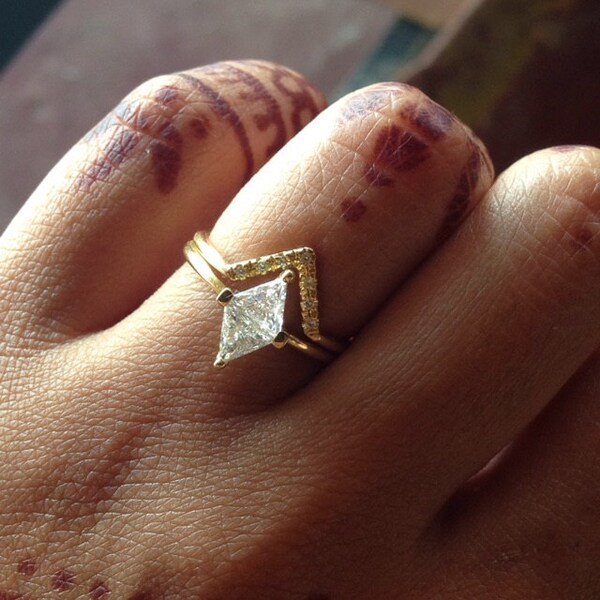 Bridal Diamond Wedding Set, Diamond Rhombus Ring, Modern Engagement ...