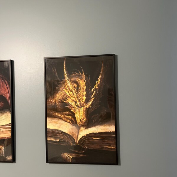 Large Book Dragon Painting, Art Print Poster, Gothic, Fantasy Wall ...