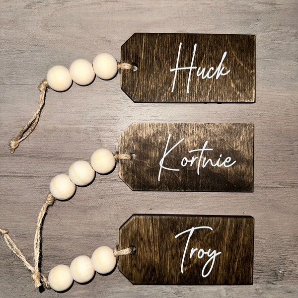 Beaded Wooden Name Tag - Personalized Christmas Stocking Tags - Wooden ...