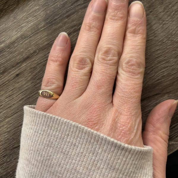 14k Solid Gold Tiny Signet Ring, Delicate Personalized Pinky Ring Women, Zodiac Monogram ...