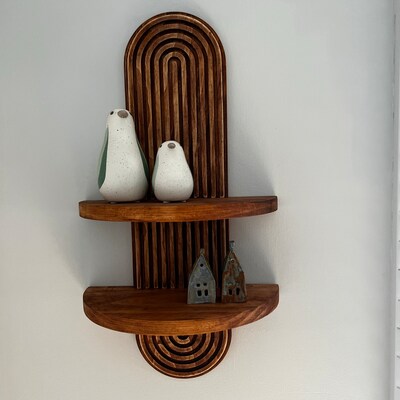 Mid-century Modern Wall Shelf With Arched Wood Design Single & Double ...