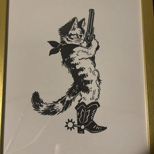Wild West Kitty, Cowboy Cat Fine Art Print, Retro Cat Art Print ...