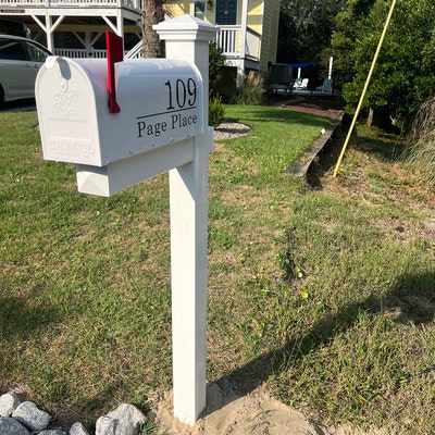 Mailbox With White Vinyl Post, Decorative Base, and Federation Style ...