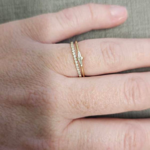 Pave Diamond Slim Wedding Ring 14k Solid Gold Simple Matching Band ...