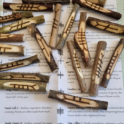 20 Celtic Tree Ogham Staves Made With Corresponding Woods With Pouch ...