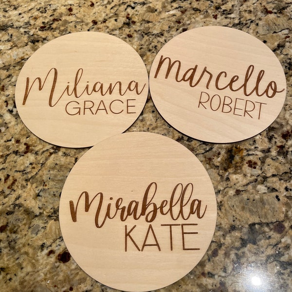 6”newborn Name Announcement | Baby Name Announcement | Wooden Name Disc ...