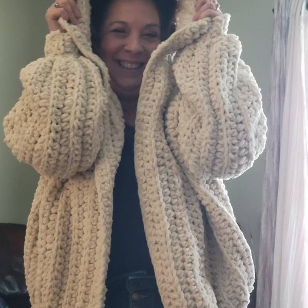 Cloud Cardigan PATTERN - Crochet Hooded Soft Fluffy Puffy Oversized ...