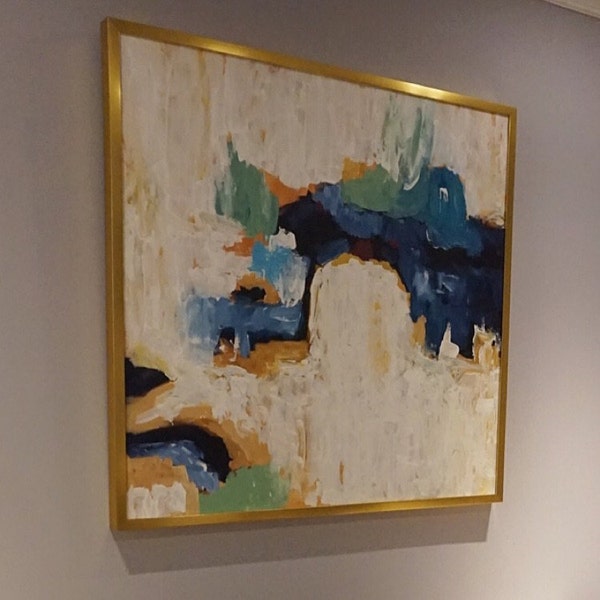 Original Handmade Abstract Painting Large Modern Wall Art Grey & Blue ...