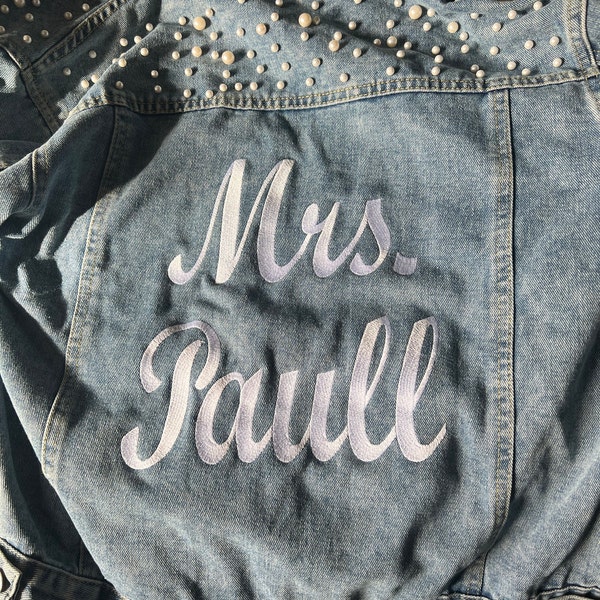 Embroidered Bridal Jean Jacket With Pearls. Personalized Mrs. Jean ...
