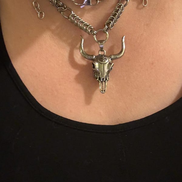 Longhorn Bull Bolero Stainless Steel Necklace Western Jewelry, Goth ...