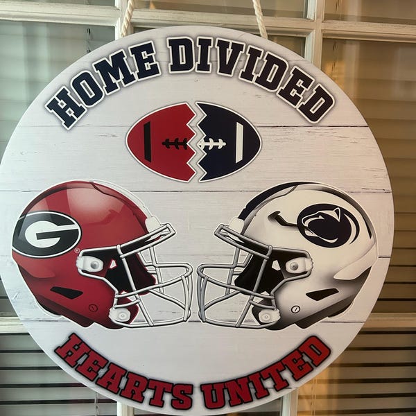 Custom Football House Divided Hearts United Door Hanger, Football Round ...