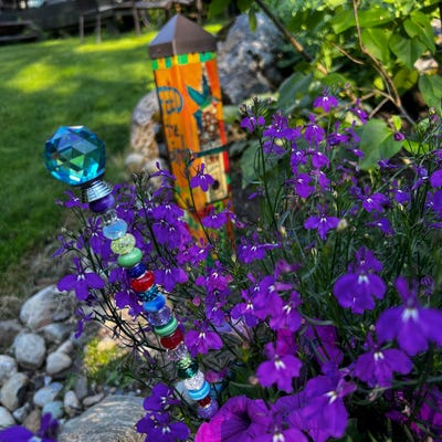 14 Inch Jeweled Garden Stake, Planter Stake, Round Prism Garden Stick ...