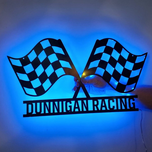Custom Car Racing Metal Sign With LED Lights, F1 Flag Sign, Finish ...