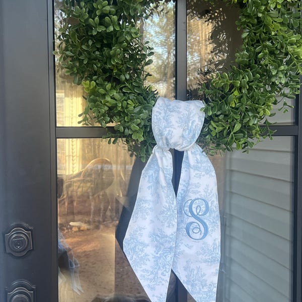 Spring Green Stripe Monogram Wreath Sash for Front Door, Personalized ...