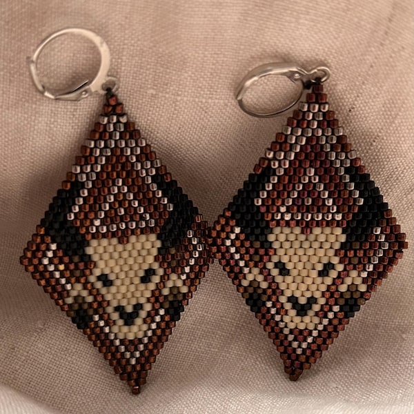 Leopard Brick Stitch Earring Pattern, Seed Bead Miyuki Delica, Rhomb ...