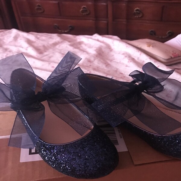 Navy Blue Rock Glitter Maryjane With CHIFFON BOW for Flower Girls ...