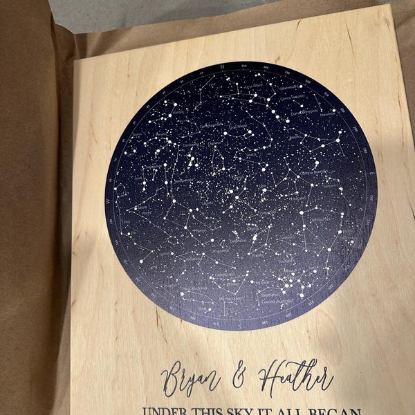 Star Map on Wood - Personalized Constellation Map - Custom Night Sky ...