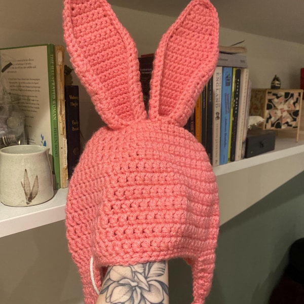 Bunny Ears Hat With Tall Ears and Braids, Rabbit Hat With Tall Ears ...