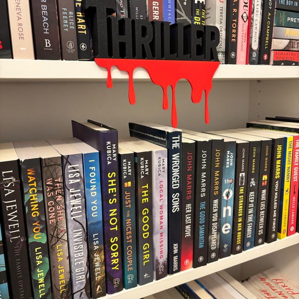 Thriller Library Decor Bookshelf Genre Sign Book Lover Gift Custom ...