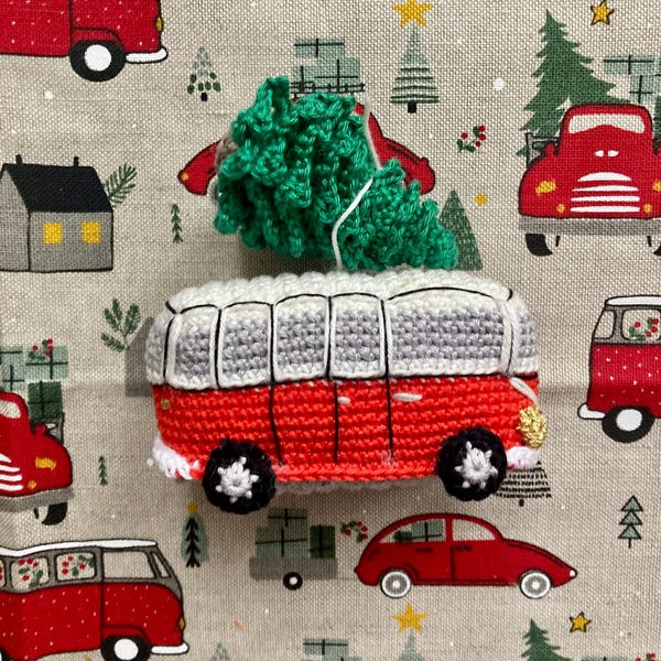 Red Car Minivan Crochet Toy Amigurumi With Christmas Tree Camper Bus ...