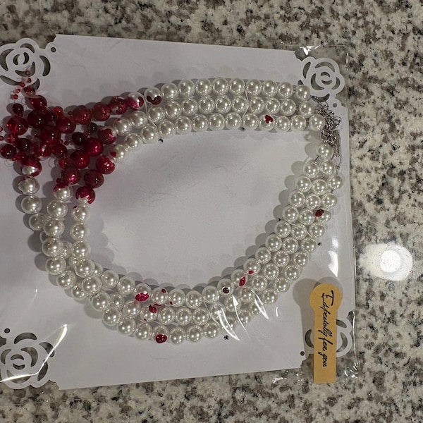 Bloody Pearl Necklace, Dripping Blood Pearl Choker, Triple Strand Pearl ...