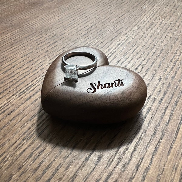 Heart Flip Ring Box Engraved Secret Slim Wooden Engagement or Wedding ...