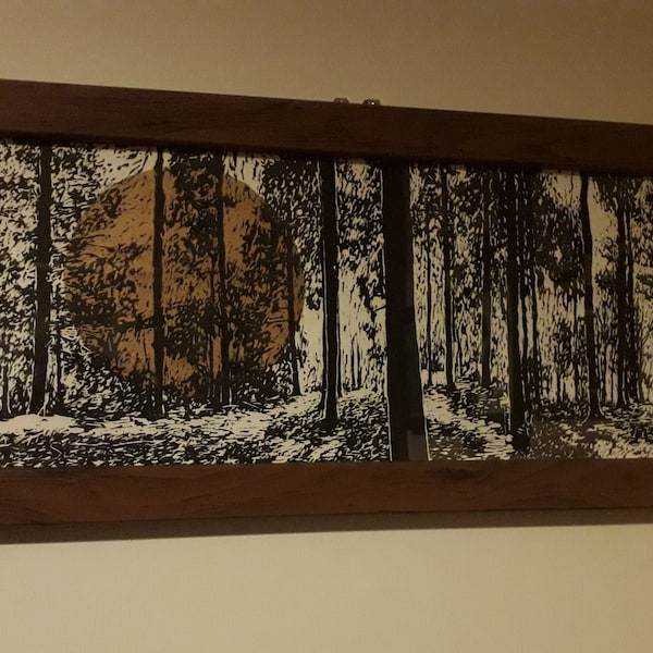 Sunburst Original Lino Print/black and White/a4 Linocut/woodland Block ...