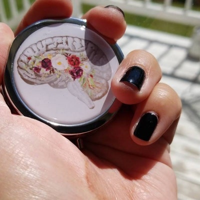 Floral Human Brain Pill Box, Floral Brain Pill Case, Trinket Box ...