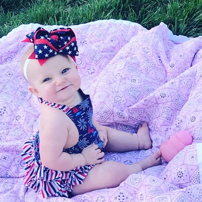 Fourth of July Red White & Blue Ruffled Bubble Romper Patriotic ...