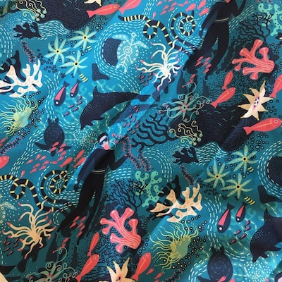 Scuba Divers Coral Reef Sports Fabric Scuba Diving Blue Reefs Deep Sea ...