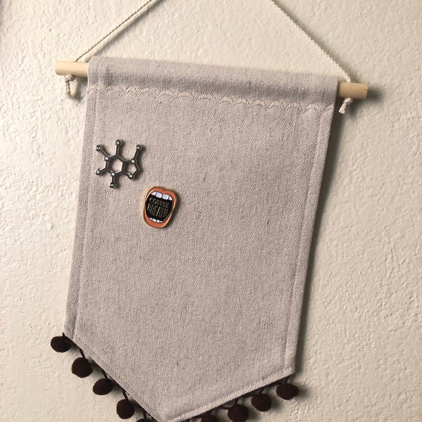 Canvas Pin Pennant / Natural Enamel Pin Display With Colorful Pom Pom ...